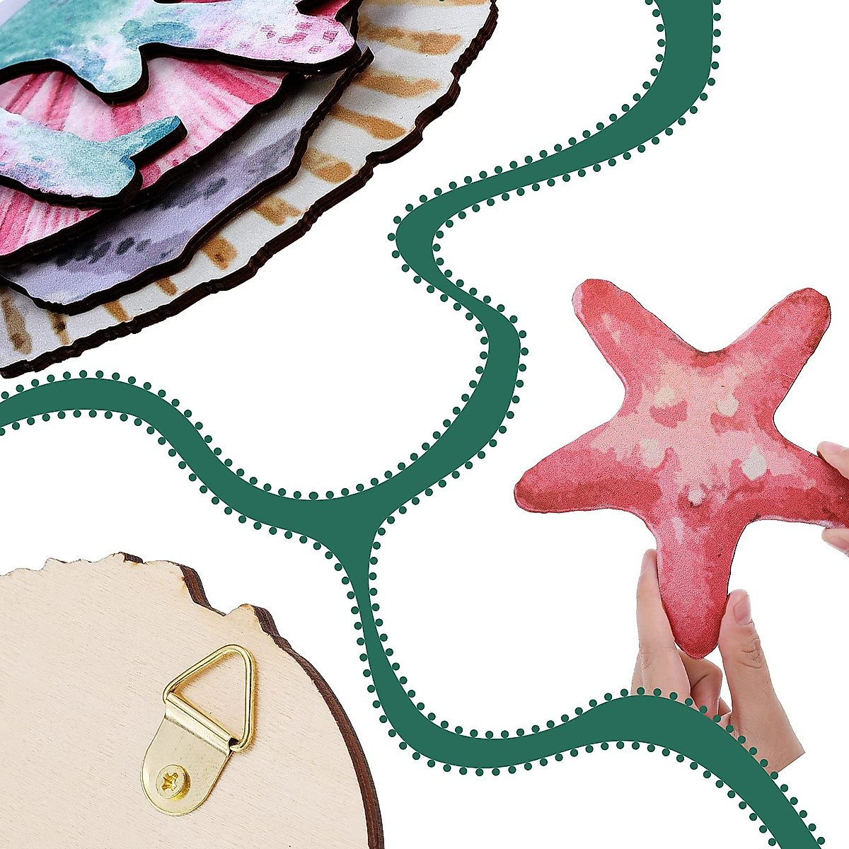 6 Pieces Beach Wall Decor Seashell Bathroom Decor Seashell Decor Ocean Seashell Starfish Wall Decor Beach Coastal Wooden Shells Starfish Beach Decorations for Home Bedroom Living Room Garden Nursery