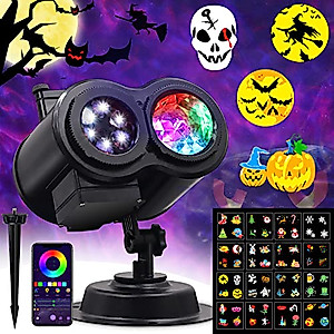 Holiday Projector Lights,App Control,Halloween Projection Outdoor,Christmas Light Projector,16 HD Holiday Slides+10 Optional Ocean Waves,IP65 Waterproof,Christmas and Birthday Party Decorations