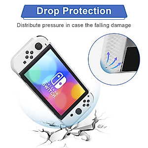 findway Switch OLED Case Compatible with Switch Cover Case Accessories Soft TPU Crystal Clear Transparent Shock Absorption Technology Bumper Protective for Switch OLED Model