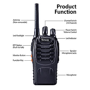 6Pack TW-888S Two Way Radio for Adult Long Range Rechargeable Handheld Walkie Talkie with Air Earpiece and Programming Cable and 6 Way Multi Unit Charger