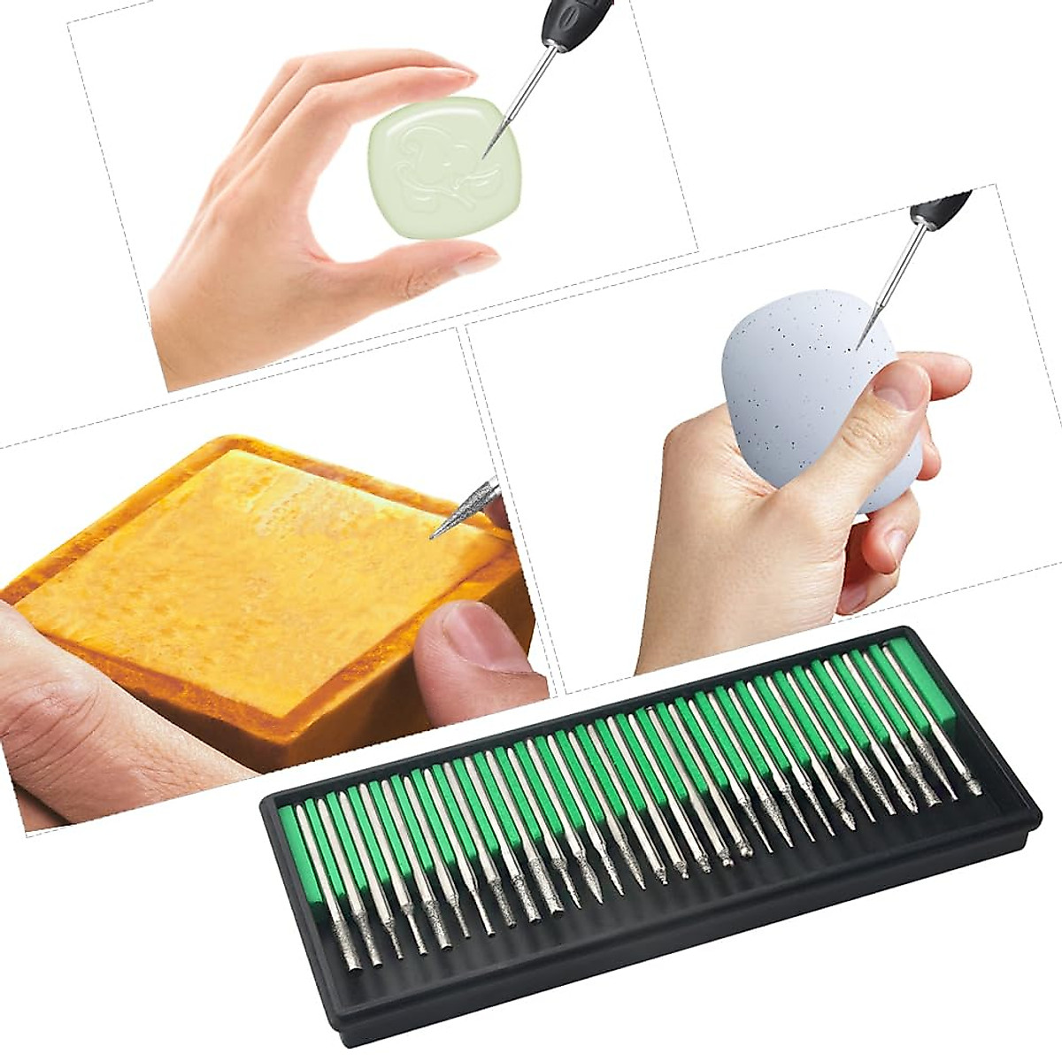 TOVOT 90PCS Assorted Diamond Burr Bits 1/8" Shank Diamond Bits for Rotary Tool Woodworking Metal Stone Engraving Carving Polishing