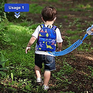 Accmor Toddler Harness Backpack Leash, Baby Dinosaur Backpacks with Anti Lost Wrist Link, Cute Mini Child Harnesses Leashes for Walking, Keep Kids Close Back Pack Rope Tether Rein for Boys Girls(Blue)