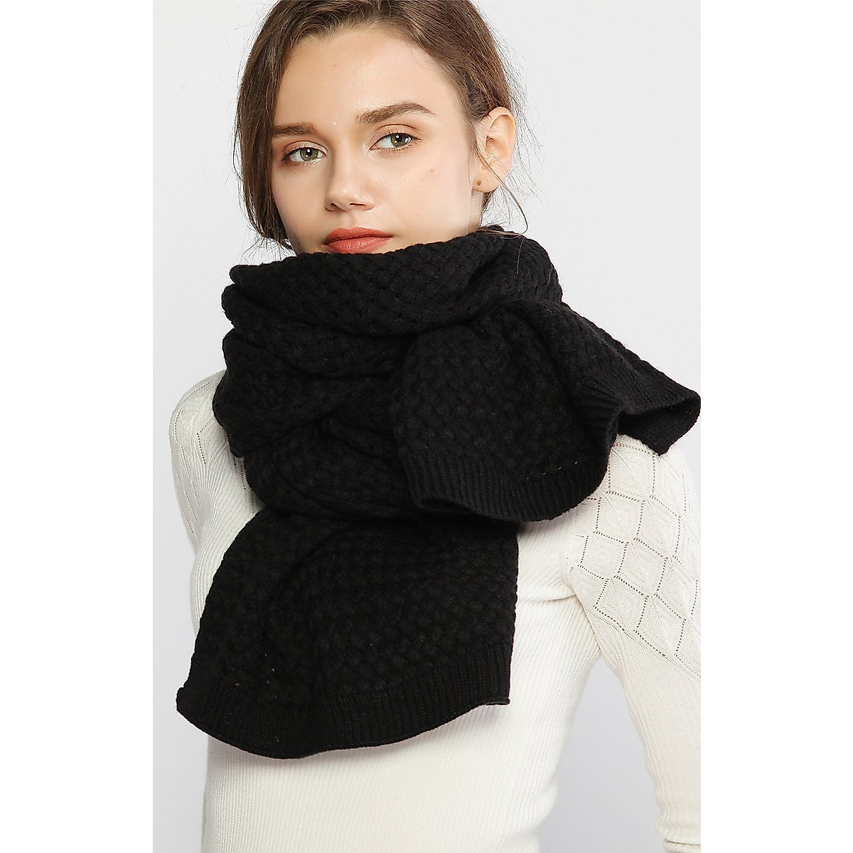 RIIQIICHY Winter Scarfs for Women Cold Weather Chunky Knit Scarf Warm Thick Black Scarf Long Large Oversized Scarves