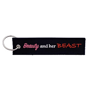 Keychain Tag for Motorcycles, Scooters, Bike, Cars, Backpacks, Gifts, & More (Beauty and her Beast (Black))