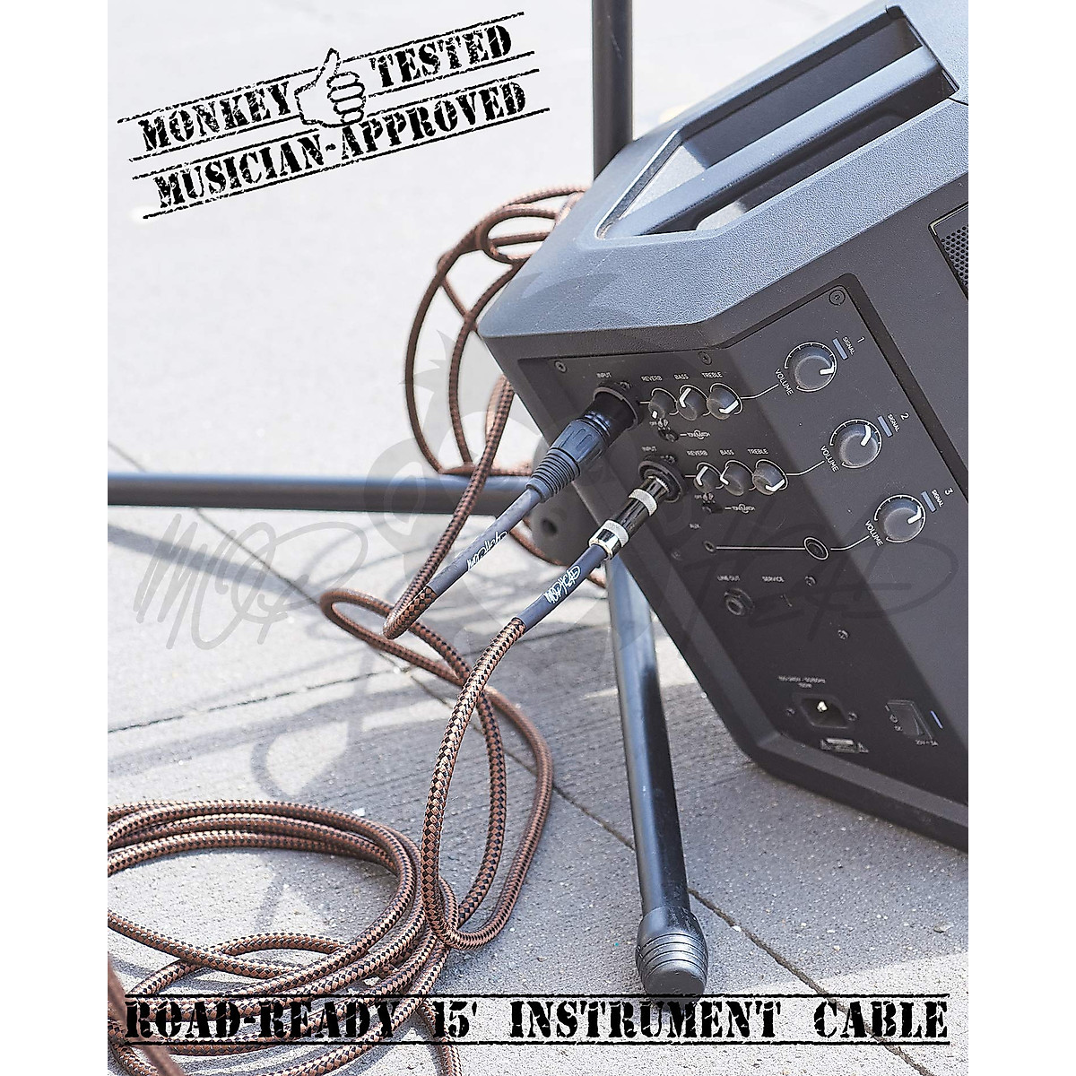 Mophead 15-Foot Guitar Instrument Cable - 1/4 Inch TS to 1/4 Inch TS Pro Grade Double Insulated Tweed Braided for Electric Guitar, Bass, Amp, Keyboard (Brown and Black)