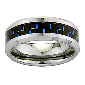 GoldenMine 8mm Blue Carbon Fiber Tungsten Carbide Comfort-Fit Wedding Band Ring (Size 5 to 15) - Size 11.5