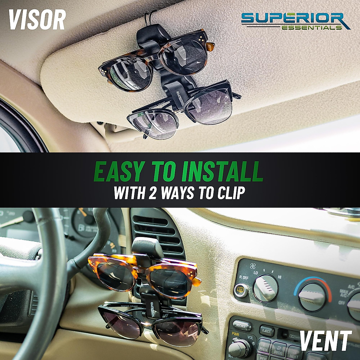 Sunglass Holder for Car Visor Clip - Sun-Glasses Holder and Ticket Card Clips - Car Visor Accessories - Luxury Eyeglass Car Mount