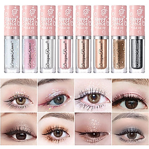 SUMEITANG 8Pcs Liquid Glitter Eyeshadow，Highly Pigmented Shimmer Metallic Sparkling Eye shadow，Multi-Dimensional Sparkle Finish，Long Wearing，Quick-Drying Liquid Eyeshadow for Crystal Eye Makeup