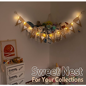 jontell Boho Nursery Storage Plushie Net Holder and Bow Hanging Holder Over Door