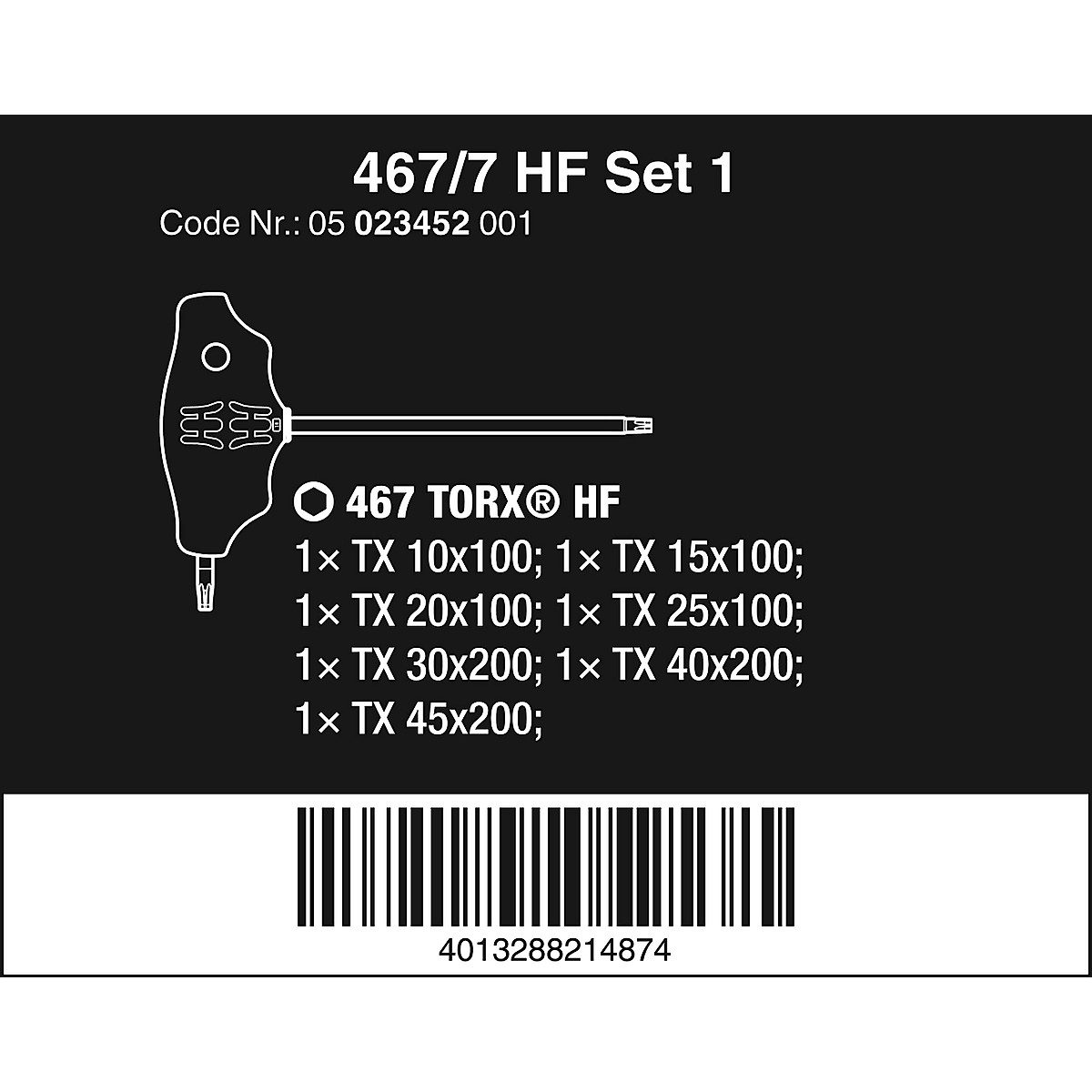 Wera 5023452001 467/7 TORX HF Set 1 Screwdriver Set T-Handle TORX Screwdrivers with Holding Function, 7 Pieces