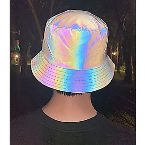 LZLRUN Rainbow Reflective Fisherman's Hat Caps Men Fluorescent Hat Casual Night Halloween Cap