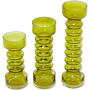 The Novogratz Glass Bubble Pillar Candle Holder, Set of 3 13", 11", 11" H, Green