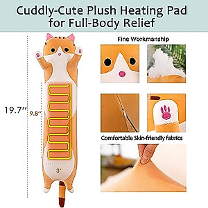 CRIMMY Heating Pad for Menstrual Cramps Period & Neck Shoulder Pain Relief, Portable Cuddly 19.7" Plush Cat with a Hot Soft Belly USB Powered, Gift for Daughter Girlfriend Wife (Brown)