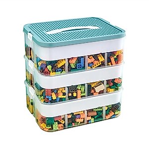 AEEISHOMEREFORM 3 Layers Toy Organizer Bins with Compartments, Building Blocks Storage, Storage Containers for Building Brick Storage, Plastic Stackable Organizer Bin Toy Chest (Green 3 Layers)
