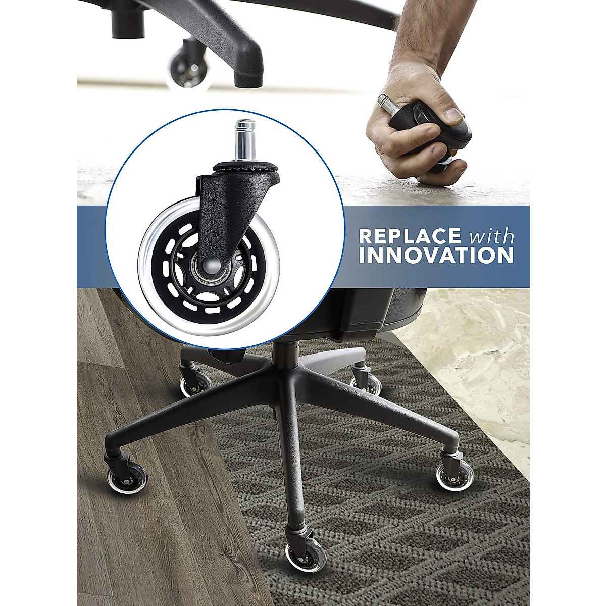 Office Factor Office Chair Wheels, Set of 5 Heavy Duty Chair Wheels, Hardwood Floor Safe, Replacement Wheels for Office Chair, Modern Style, Universal Fit, Suitable for All Flooring and Carpet