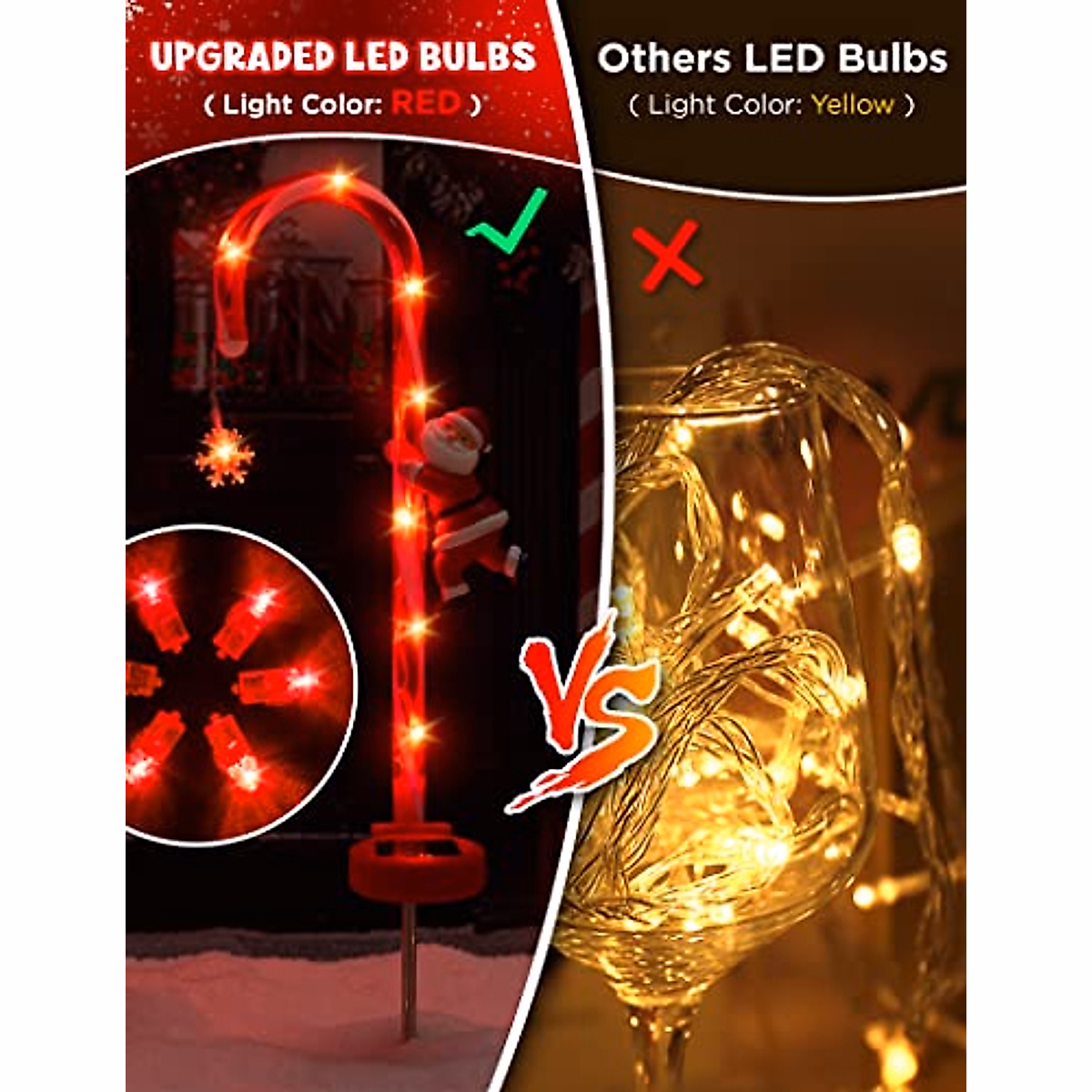 Solar Christmas Candy Cane Lights Garden Decorations, ZIVASA Solar Powered Xmas Pathway Markers Lights Outdoor Waterproof, Outside Decor Stake with Snow Flower & Santa for Yard Patio Landscape 2PACK