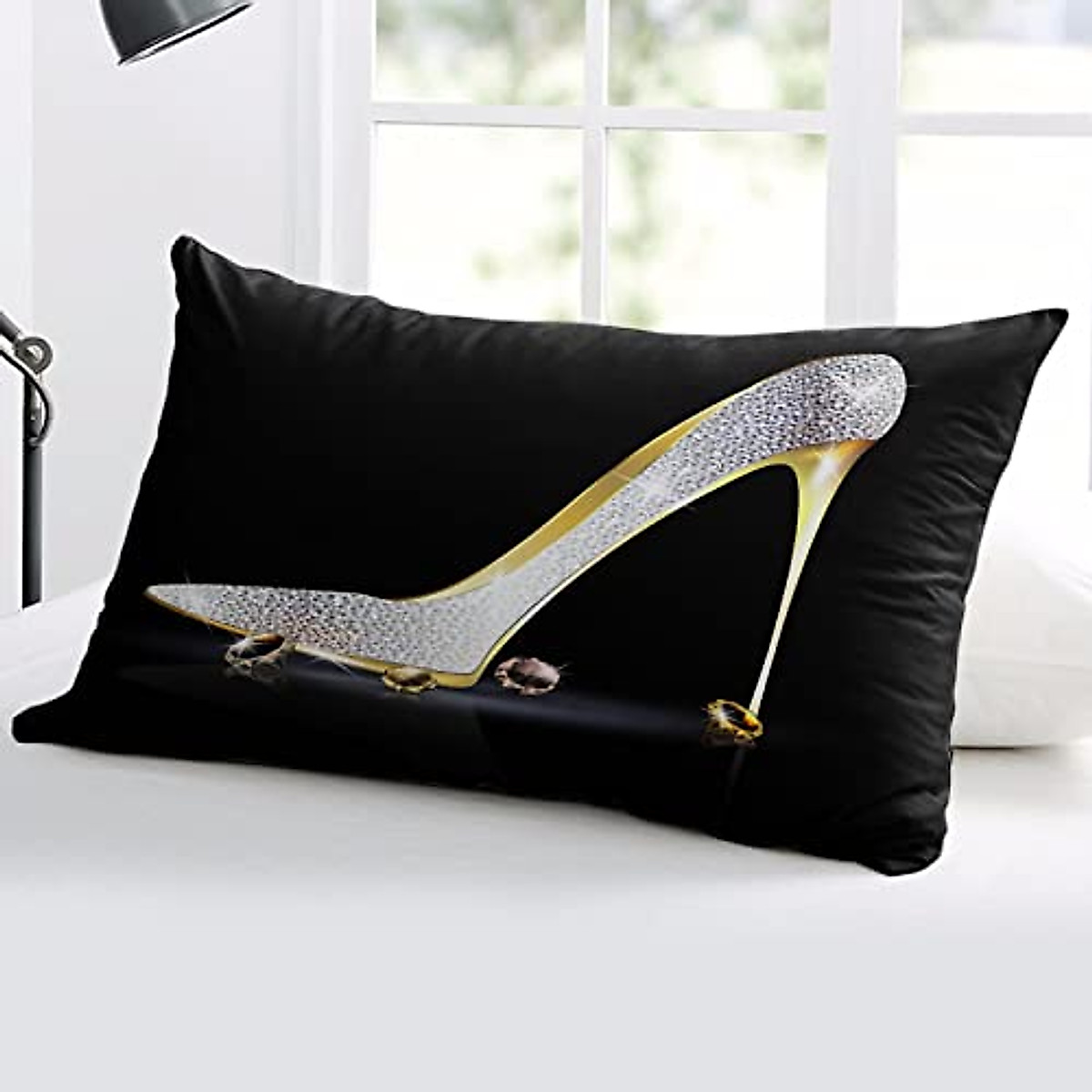 Maliyand Body Pillow Covers,Sexy Diamond High Heels White Golden Black Decorative Pillow Cover Pillow Case Cushion Cover for Bed Sofa Couch Home Decor 20"x30"