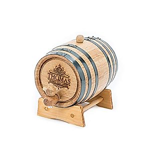Personalized Whiskey Making Kit – Includes Personalized American White Oak Barrel (2 L.), Stand, Spigot, Essence Bottle, Barrel Cleaning Kit & More – Great Drinking Gift For Men