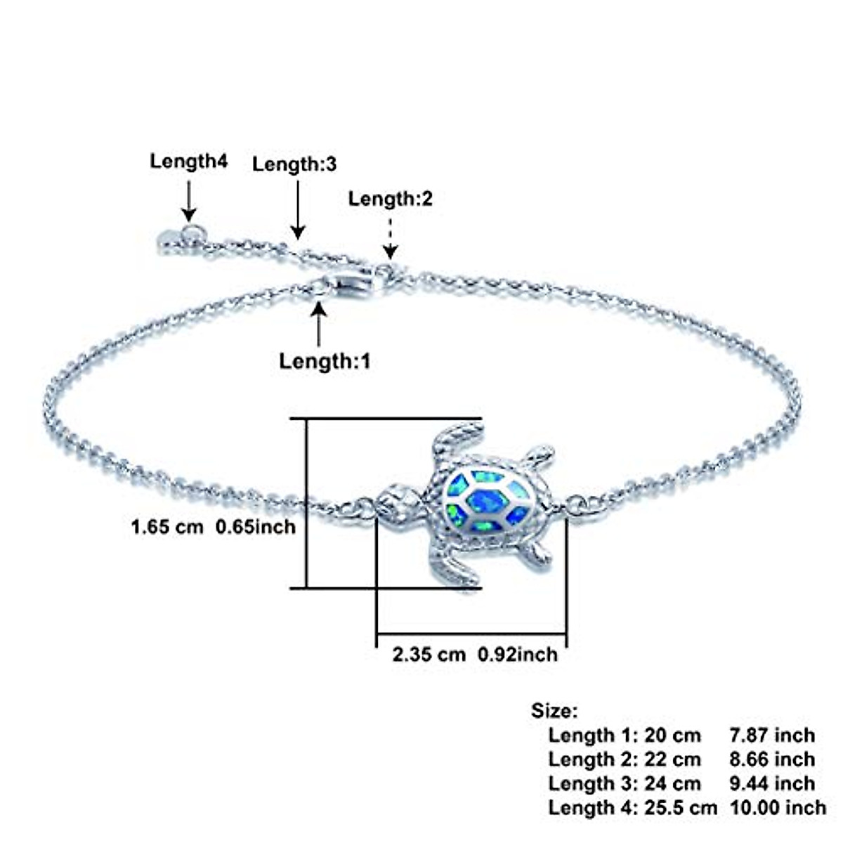 PUPILLEMON Blue Opal Sea Turtle Ankle Sterling Silver Anklet Fine Jewelry for Women Gifts 4 Level Adjustable Anklet (Large Bracelet)