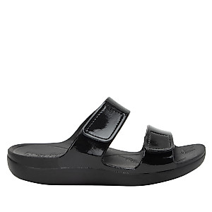 Alegria Womens Orbyt Black Gloss Double Strap Lightweight Recovery Slide Comfort Sandal 9 M US