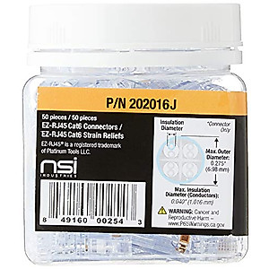 Platinum 202016J EZ-RJ45 Cat 6 Connector and Strain Relief Combo Kit, 50-Pieces