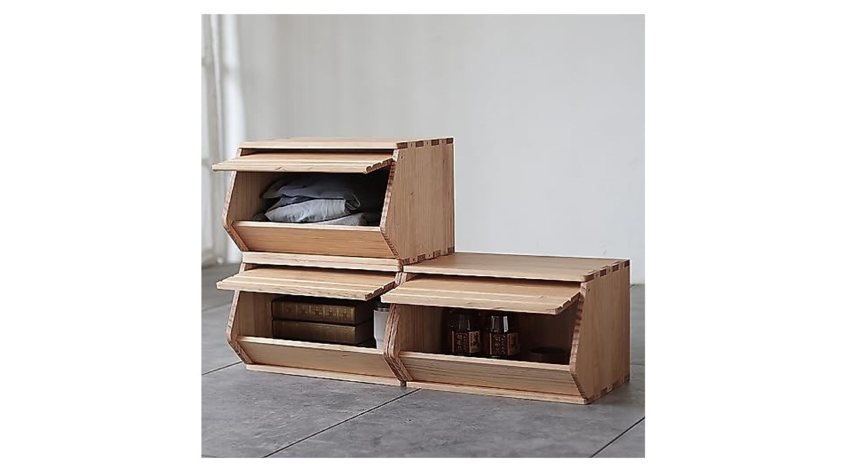 unununu Stackable Solid Wood Storage Bins with Lids,Wooden Toy Box ...