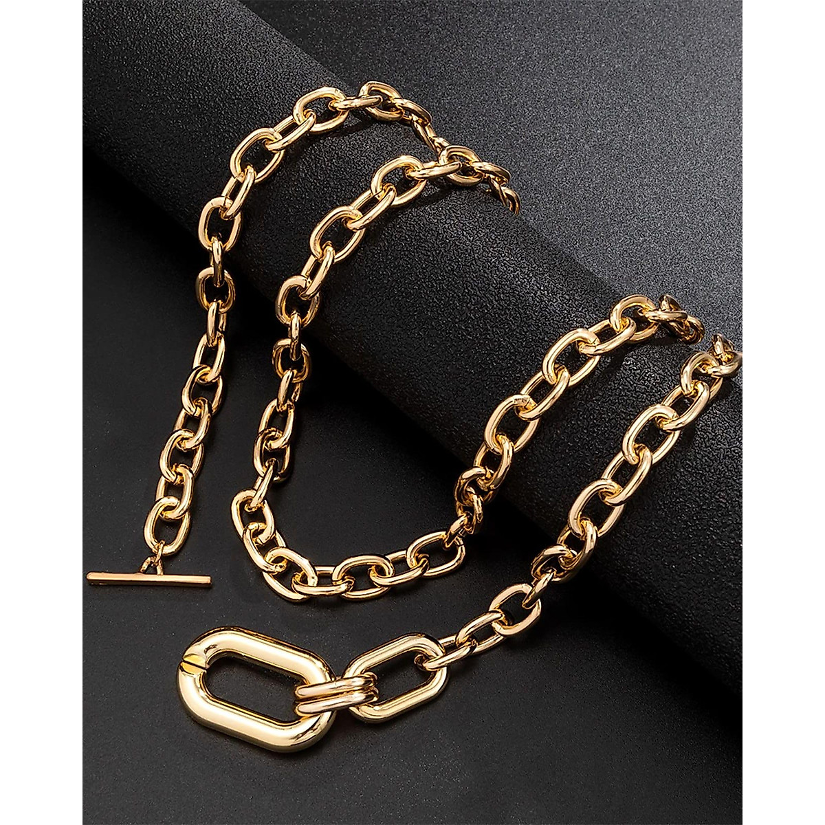 MJartoria Gold Layered Necklaces for Women Trendy Retro OT Buckle Pendant Necklace Chunky Link Paper Clip Chain Pendant Necklaces for Jewelry Birthday Gifts