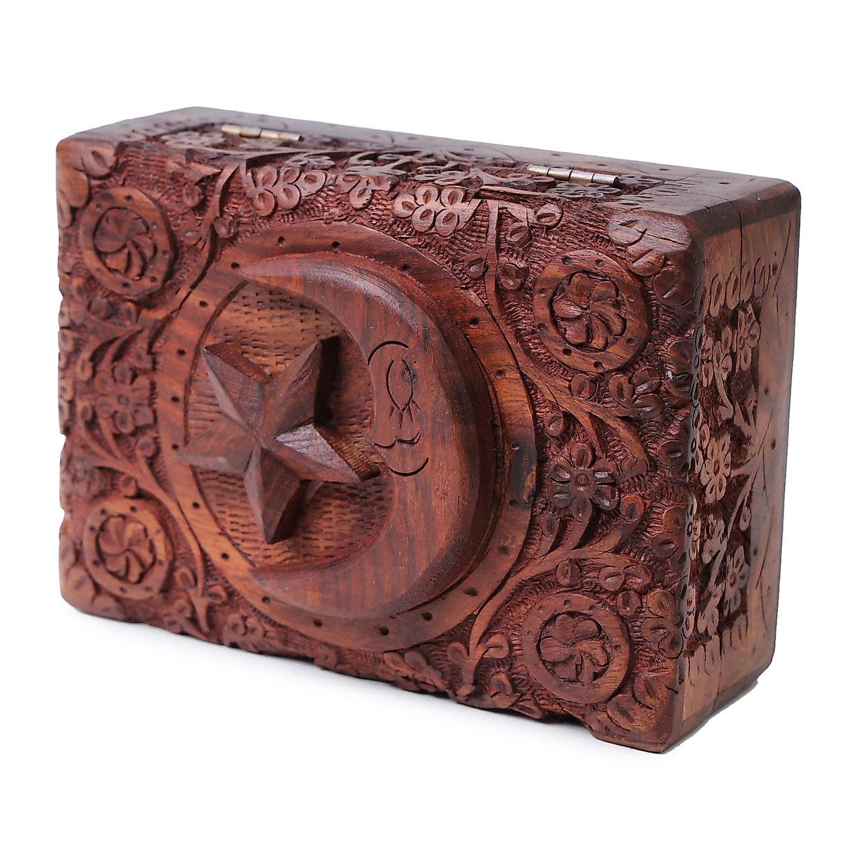 Artisans Of India Wooden Trinket Box 7 x 5 inches Sheesham Wood Jewelry Organizer Keepsake Box Treasure Chest Trinket Holder Watch Box Storage Box Beautifully Carved in Moon Theme