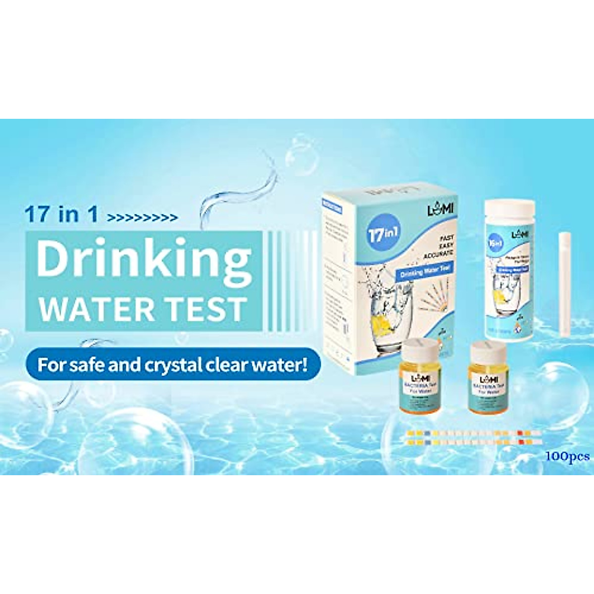 17 in 1 Water Test Kit, Testing for Drinking Water Quality (Well and Tap Water), Fast and Accurate pH Test Strips, Drinking Water Test Kits,100 Pieces Each