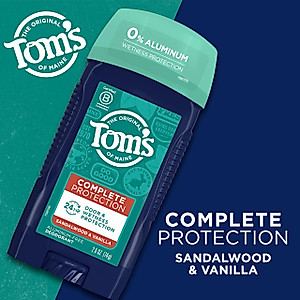 Tom's of Maine Complete Protection Aluminum-Free Natural Deodorant for Men, Sandalwood & Vanilla, 2.6 oz