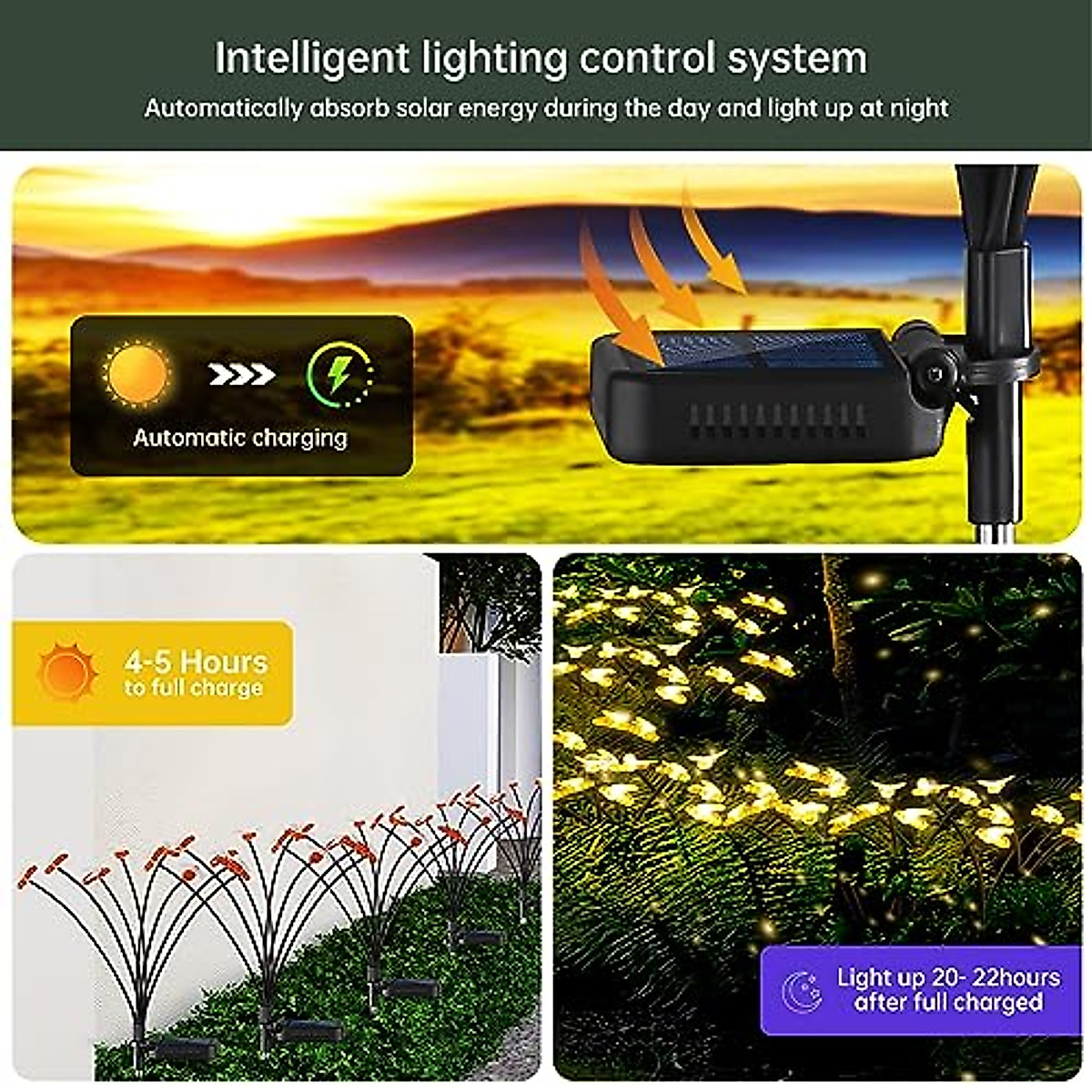 Solar Garden lights, Newest Solar Bee Firefly Lights with 1200mAH Battery, Swaying by Wind, Solar Outdoor Lights with Flexibility Iron Wire, Waterproof Firefly Lights Decor for Patio Yard(2 Pack)
