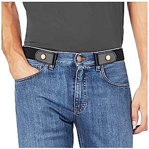 WERFORU 4 Pack No Buckle Show Belt for Men Buckle Free Stretch Belt for Jeans Pants 1.38 Inches Wide (C-Black+Coffee+Blue+Yellow, Suit for Pants Size 30"-48")