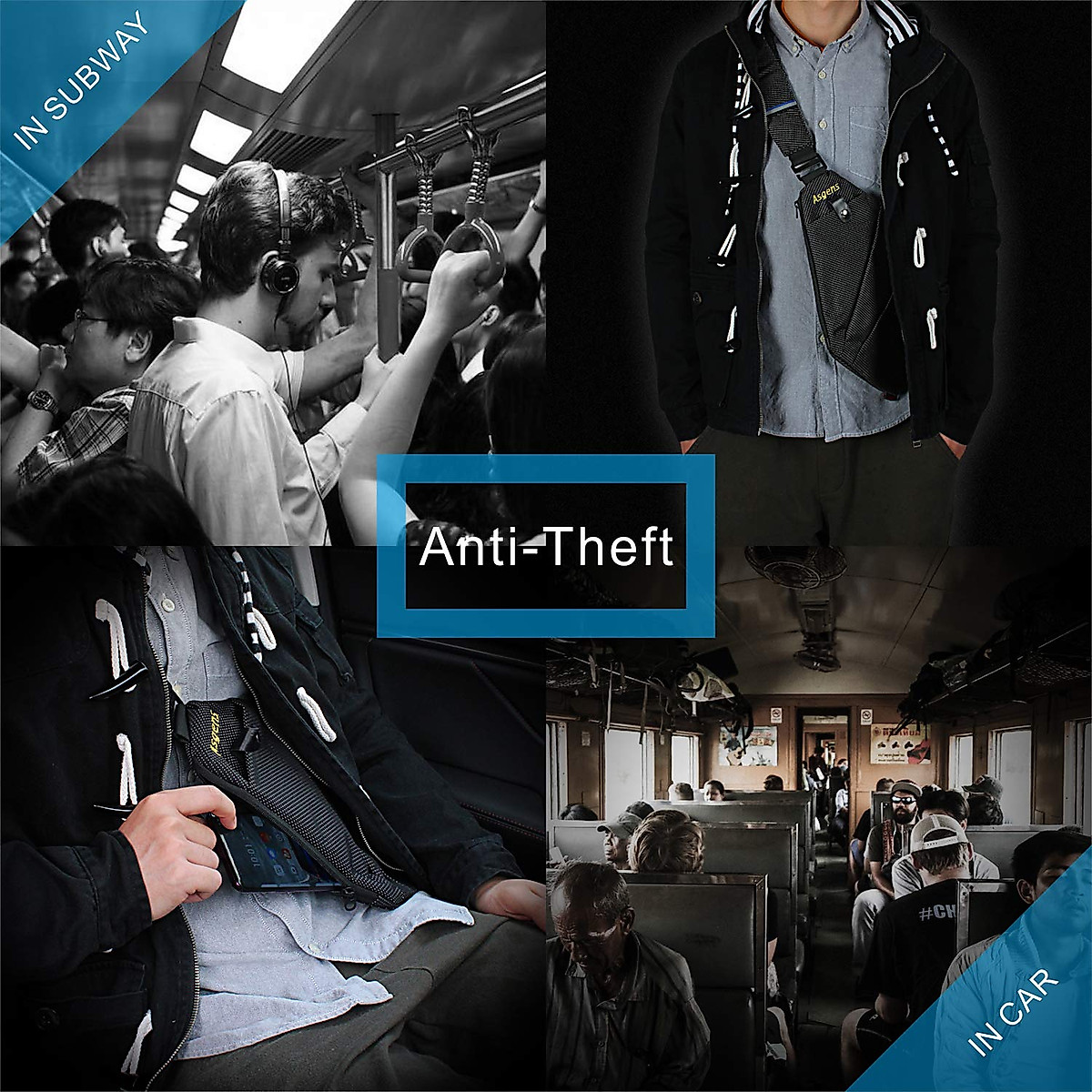 Asgens Multi-Purpose Anti-Thief Hidden Security Bag Underarm Shoulder Armpit Messenger Bag Sports Leisure Chest Bag Portable Backpack for Phone Money Passport Tactical Bag (Black/for Right Hand)