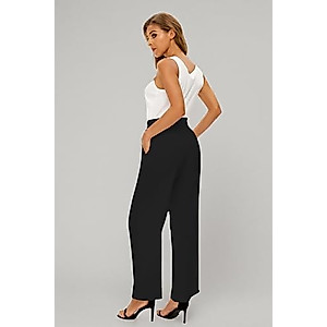 LNX Linen Pants for Women High Waisted Wide Leg Drawstring Casual Loose Pants with Pockets Black