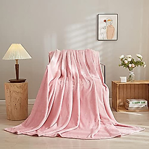 INSPIRE CRAFTER Blankets Single Size, Upgrade 300GSM Cozy Warm Flannel Fleece Blanket for All Season, Thick Fuzzy Throws for Sofa, Bed, Couch, Office, Travel, RV, Camping(50" x 60",Pink)