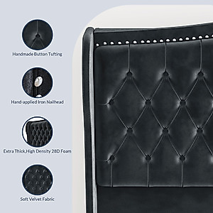 BELLEZE King Headboard Bed Frame with Fast Charging Port, Upholstered Platform Bed Frame with Handmade Button Tufted Headboard, Stable Noise-Free Bedroom Bed, No Box Spring Needed - Oslo (Gray)