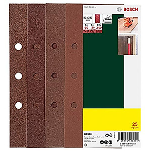 Bosch 25 Sanding Sheet Set for Orbital Sanders, B&D hole, 60-240 Grit, 93x230mm