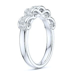 PRSTANI Sterling Silver Stackable Ribbon Round Brilliant Cut Genuine Moissanites Matching Wedding Ring Bridal Set (12.5)