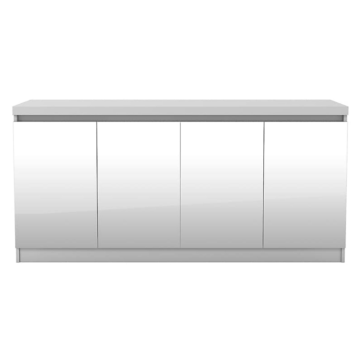 Manhattan Comfort Viennese Collection Mirrored Buffet Cabinet/Dining Console with Compartment Shelves, 62.99" Inches, White Gloss