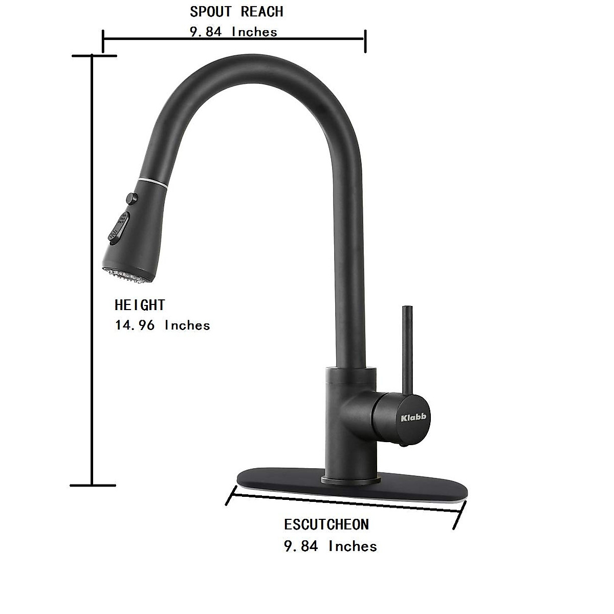Klabb 8008 Kitchen Faucet Matte Black Single Handle Brass Pull Out Kitchen Faucet with Sprayer with Desk Plate