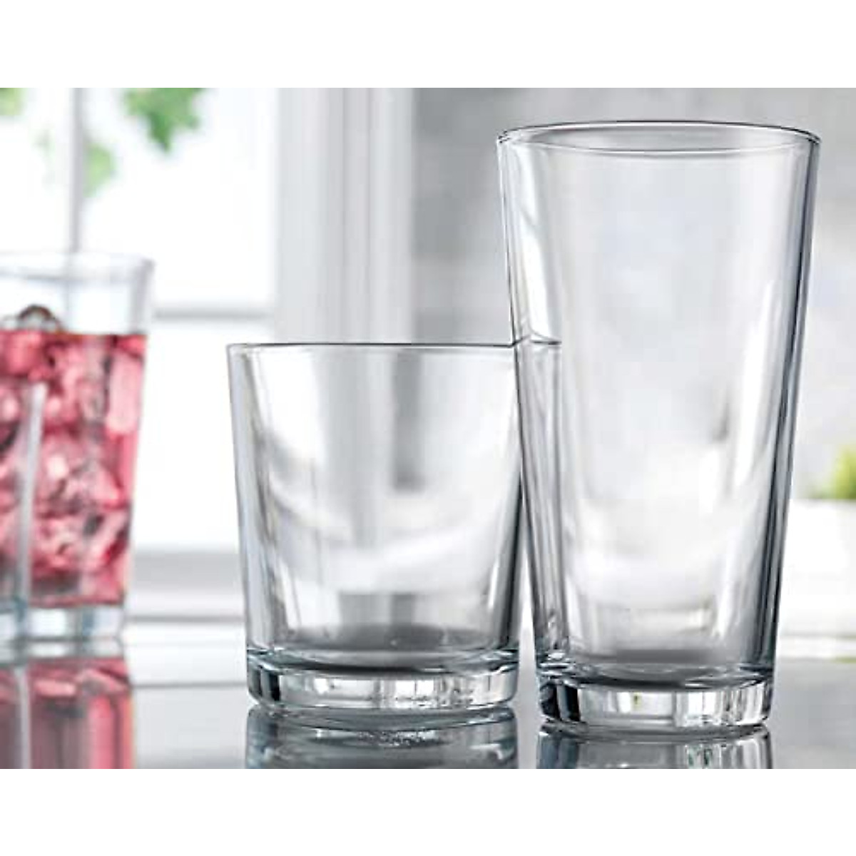 Glaver's Drinking Glasses Set of 8 Mixed Glassware Set, 4 Highballs 17 Oz., 4 Whiskey Glasses 13 Oz., Great For Cocktail Whisky and other Beverages. Dishwasher Safe.
