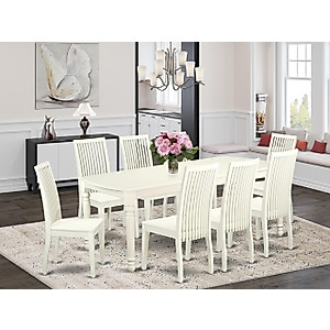 East West Furniture DOIP9-LWH-W 9 Piece Dining Set Includes a Rectangle Dining Table with Butterfly Leaf and 8 Kitchen Chairs, 42x78 Inch, Linen White