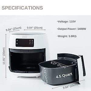 SenzTronics 4.3 Quart Air Fryer, Electric Hot Air Fryers Oilless Cooker with Digital LCD Touch Screen, Nonstick Basket, 1400W, UL Listed (White)