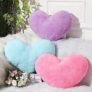 Unittype 3 Pieces Heart Shaped Pillow Plush Cute Fluffy Cushion Heart Throw Pillow Decorative Back Cushions for Gift Living Dining Room Bed Sofa, 15.75 Inch(Blue, Light Pink, Violet)