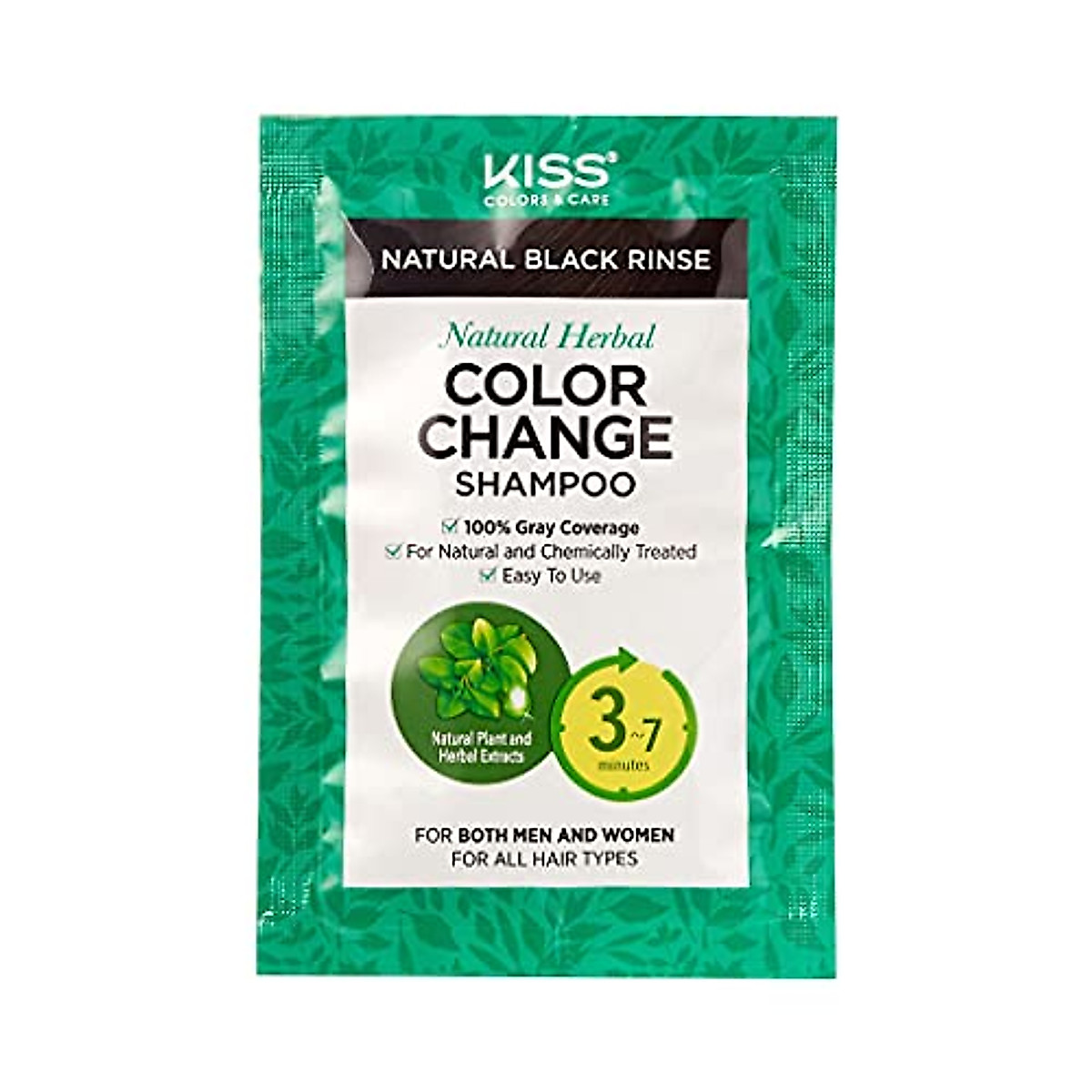Kiss Quick Cover Natural Herbal Color Change Shampoo 3 Pouches (2 PACK, Natural Black)