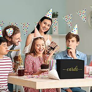 LIKAJON 1 Pack Black and Gold Foil Card Box for Party, Wedding Card Box Gift Cards Receiving Box Money Box for Birthday, Bridal or Baby Showers, Retirement, Anniversary, Graduation, Raffle Ticket Box