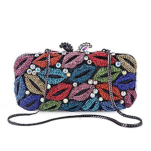 DJBM Women Lips Shaped Rhinestone Clutch Metal Crystal Evening Bags for Women Clutch Purse for Evening Party Cocktail, Multicolored Clutch