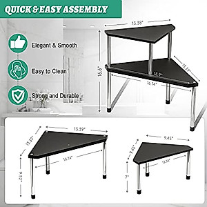 Weenson Bathroom Countertop Organizer Counter Shelf - Bathroom Organization 2 Tier Corner Shelf Bamboo Display Shelves Free-Standing Storage Organizer for Bathroom, Kitchen, Living Room (Black)