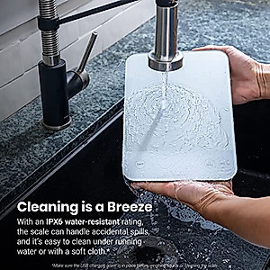 Etekcity Luminary Lite 22lb Food Kitchen Digital Scale, IPX6 Waterproof, Rechargeable, Ounces and Grams for Weight Loss, Cooking, Baking, 0.05oz/1g Precise Graduation, Silver White