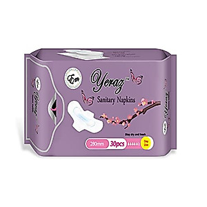 Em Yeraz Women Sanitary Pads, Ultra-Thin, Fast Absorbency with Wings, Size 5, 30 Count, Day use